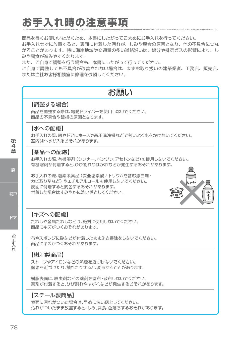 使い方・お手入れガイド｜たてすべり出し窓(ID:61)｜お手入れ・調整方法 - YKK AP株式会社