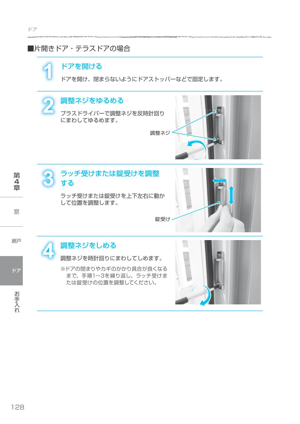 使い方・お手入れガイド｜片開きドアID:69｜お手入れ・調整方法 - YKK AP株式会社