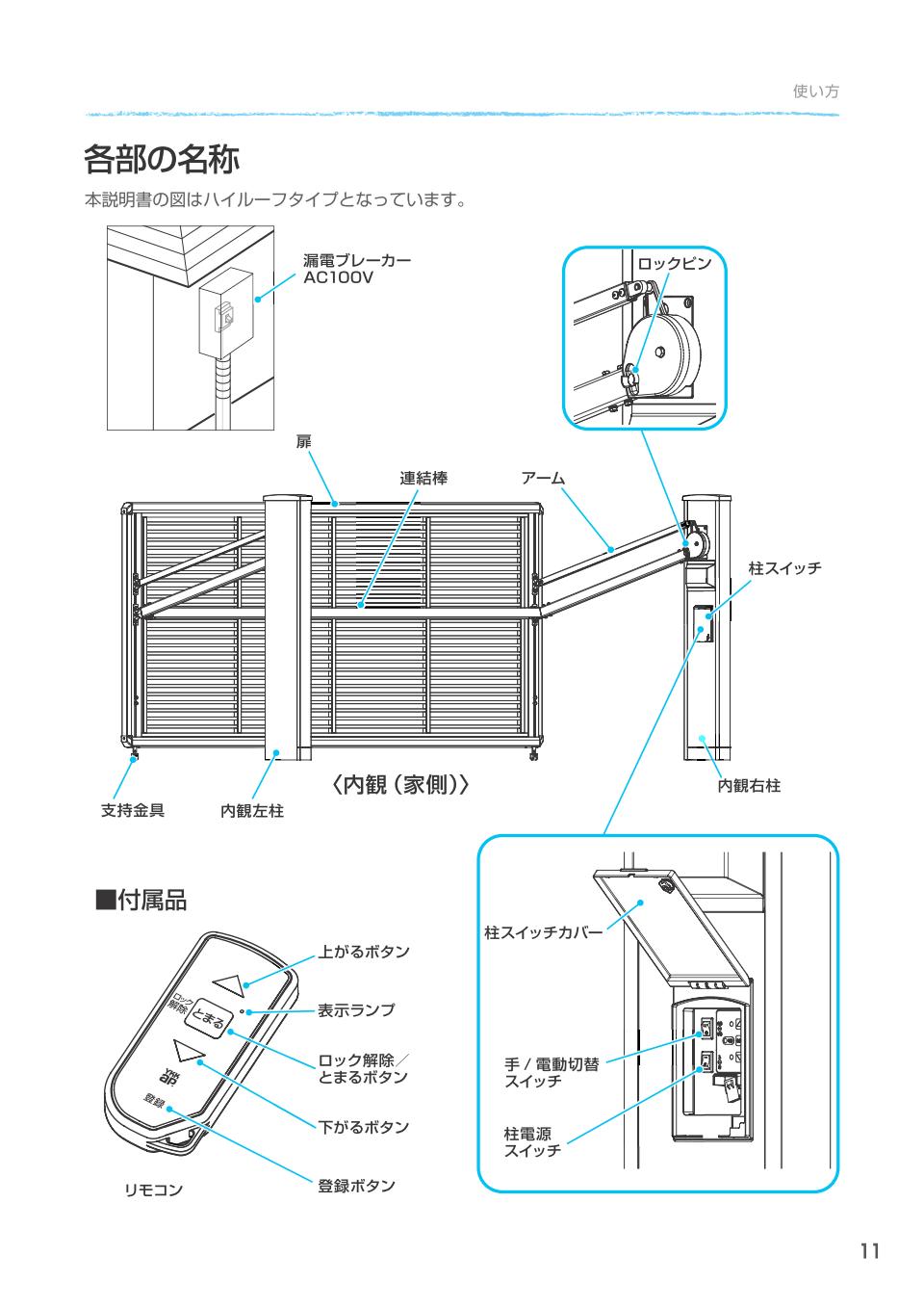 使い方・お手入れガイド｜アップゲート（電動タイプ）ID107｜使い方 - YKK AP株式会社