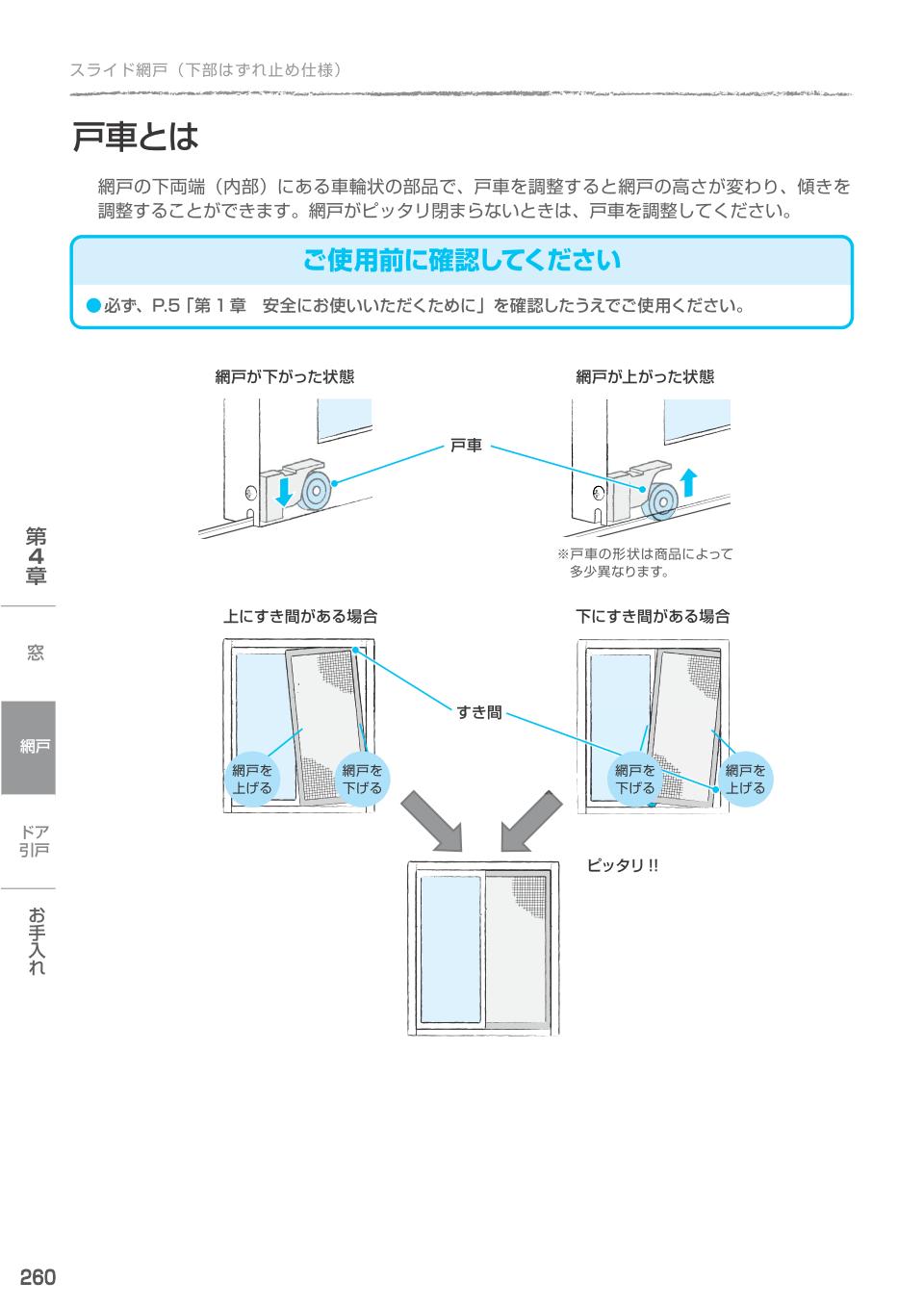 使い方・お手入れガイド｜スライド網戸（下部外れ止め仕様）ID199｜お手入れ・調整方法 - YKK AP株式会社