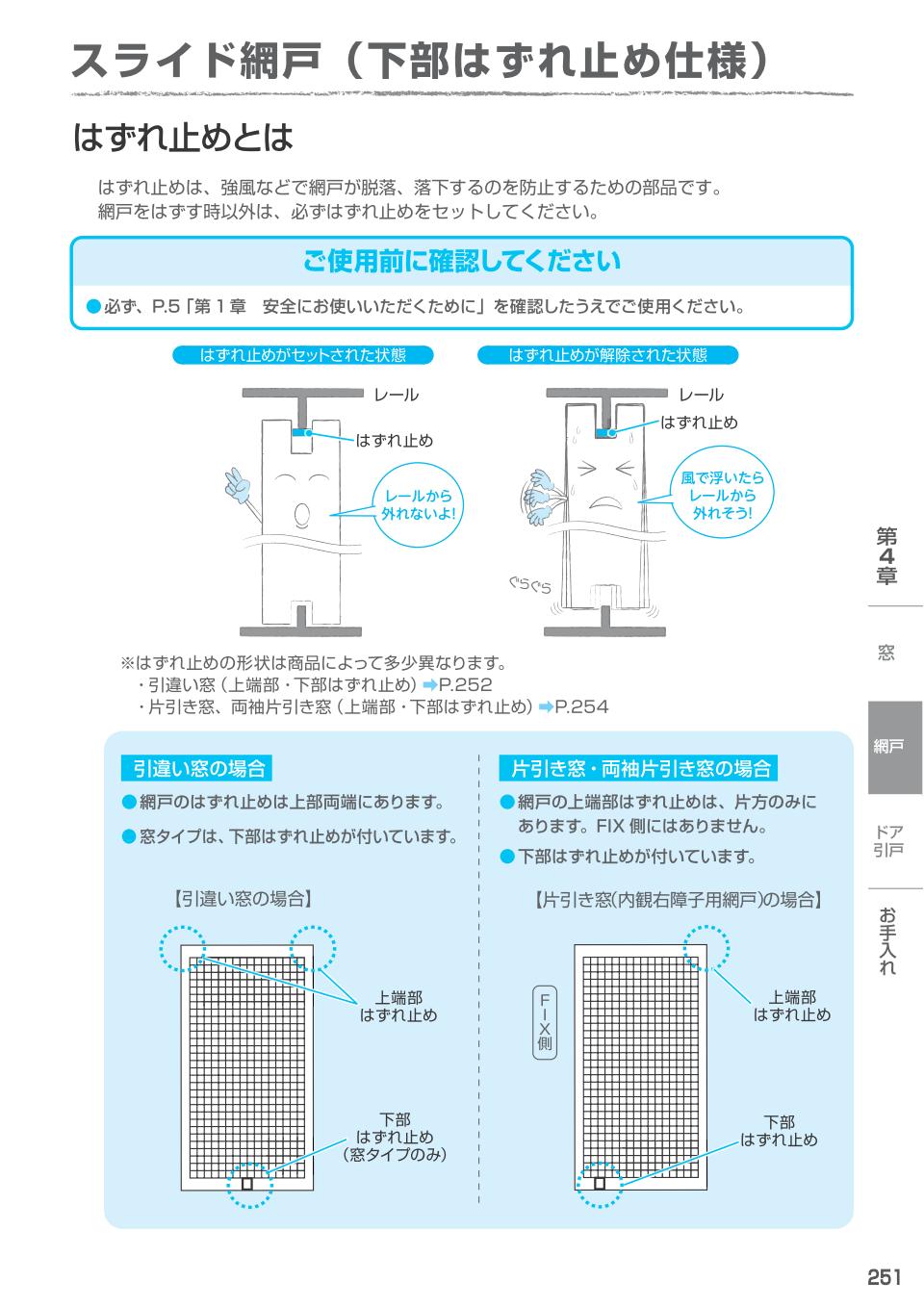 使い方・お手入れガイド｜スライド網戸（下部外れ止め仕様）ID199｜お手入れ・調整方法 - YKK AP株式会社