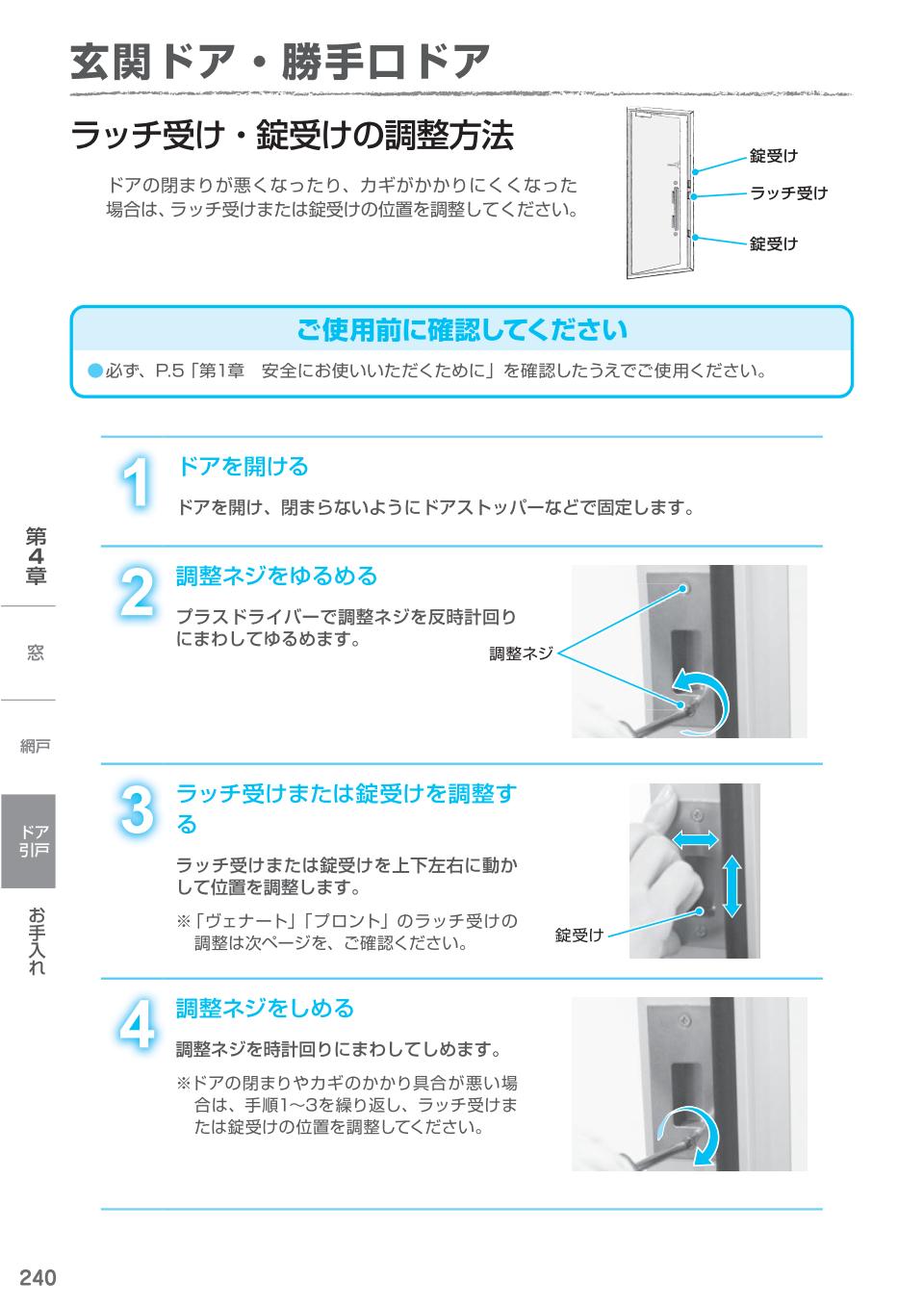 使い方・お手入れガイド｜開き窓テラス(ID:72)｜お手入れ・調整方法 - YKK AP株式会社