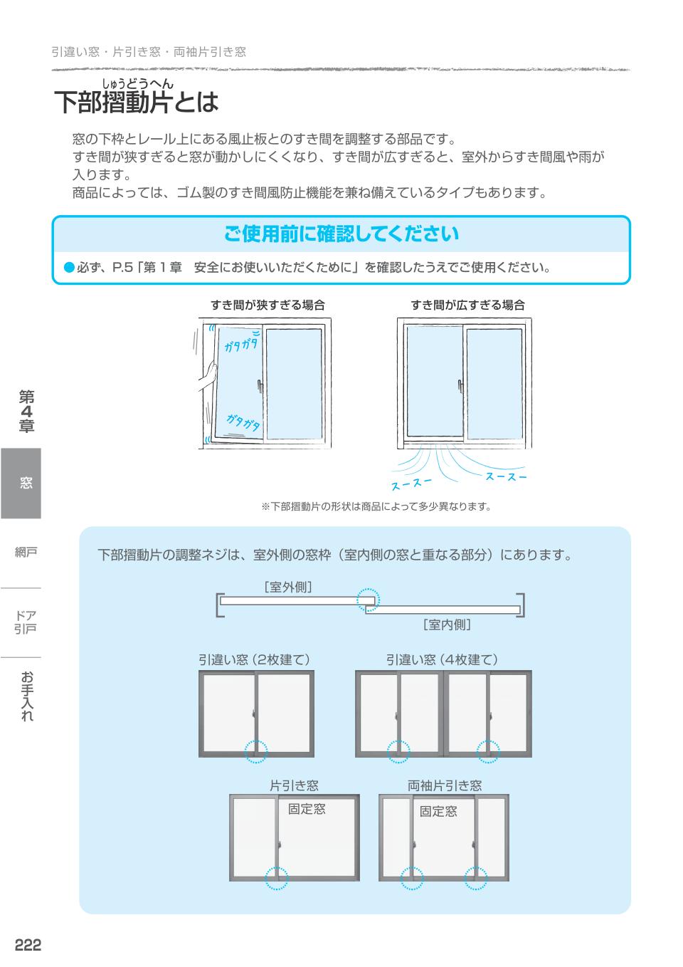 使い方・お手入れガイド｜引違い窓ID:29｜お手入れ・調整方法 - YKK AP株式会社