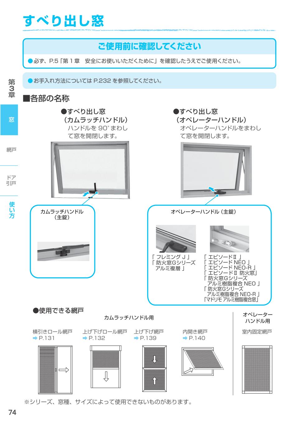 使い方・お手入れガイド｜すべり出し窓（カムラッチハンドル仕様）ID:34｜使い方 - YKK AP株式会社