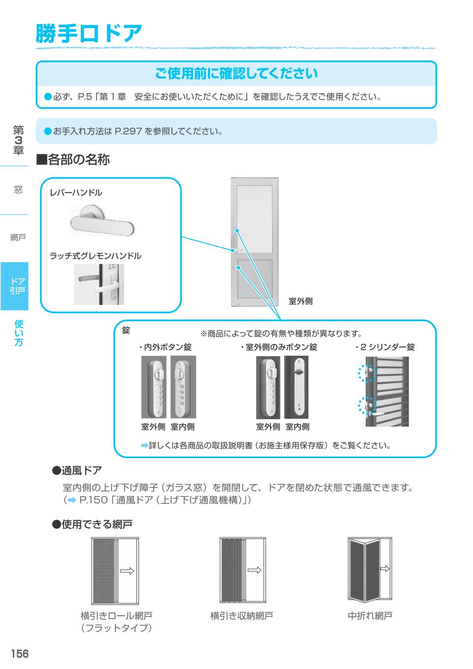使い方・お手入れガイド｜通風ドア(ID121)｜使い方 - YKK AP株式会社