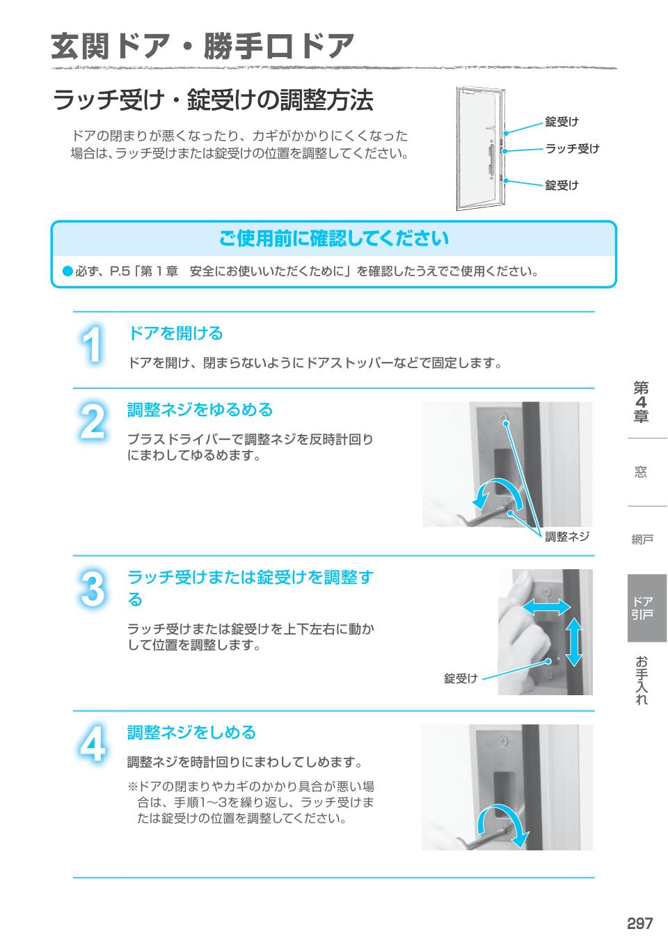 使い方・お手入れガイド｜通風ドアID121｜お手入れ・調整方法 - YKK AP株式会社